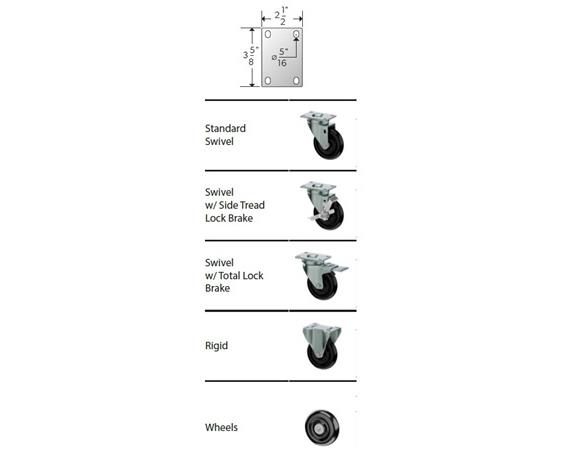 Zinc Plated Casters - Polyolefin Wheels